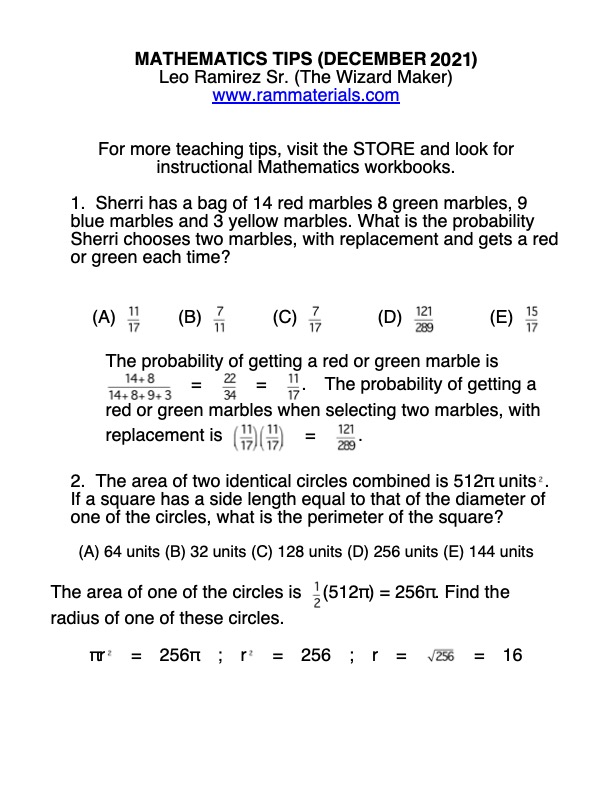 MATHEMATICS-DECEMBER-2021 | Ram Materials