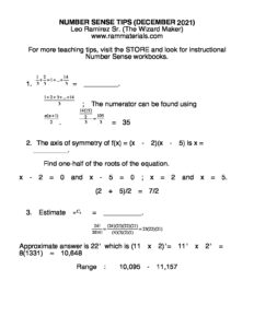 NUMBER-SENSE-DECEMBER-2021 | Ram Materials